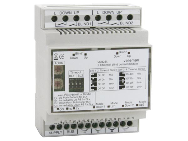Velleman Velbus 2-Channel Control Module for AC Electric Blind/Shutter ...